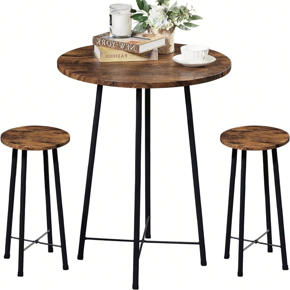 3 Piece Pub Dining Table Set, Modern Round Bar Table Set (Set Of 3 ...