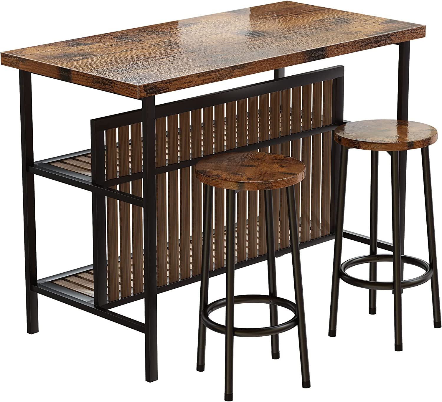 3 Piece Pub Set, Rectangular 2 Bar Stools, Wood Dining Room Set of 2 ...
