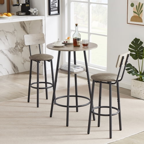 3 Piece Pub Table Set, 2-Layer Round bar Bistro Table and 2 Bar Stools ...