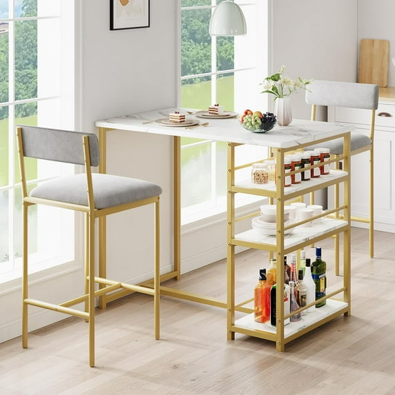 3-Piece Pub Table Set with 2 Upholstered Bar Stools, 36" Counter-Height ...
