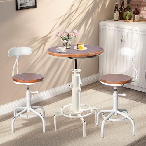 3 Piece Pub Table and Stool Set Round Bar Table Adjustable Height ...
