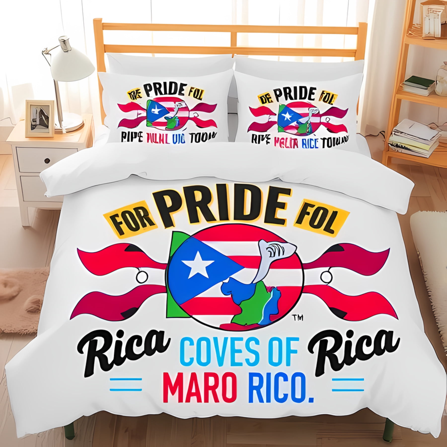 3-Piece Puerto Rican Pride Duvet Cover Set - Bold Flag Design with Wave ...