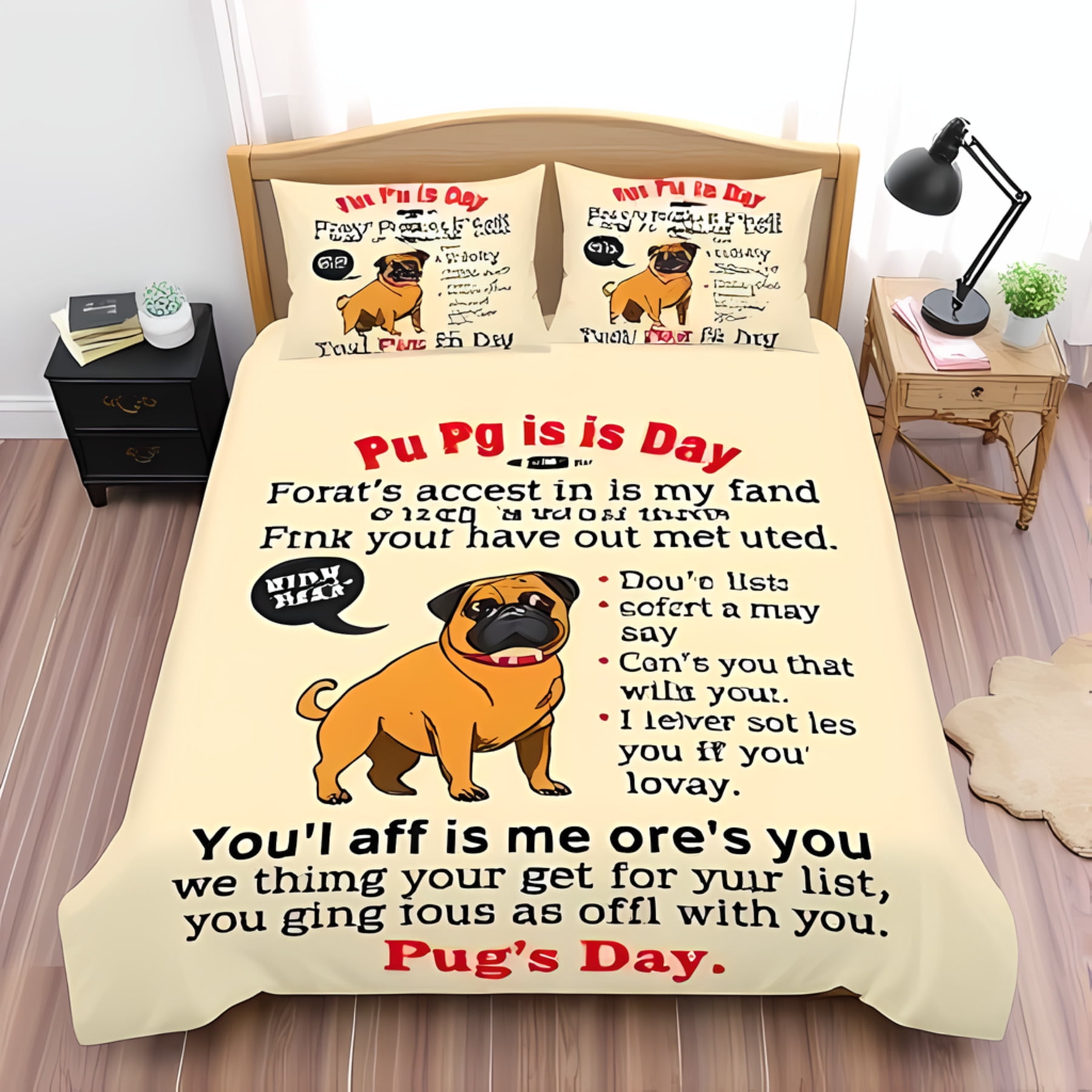3-Piece Pug Themed Duvet Cover Set - Whimsical Design with Cheerful ...