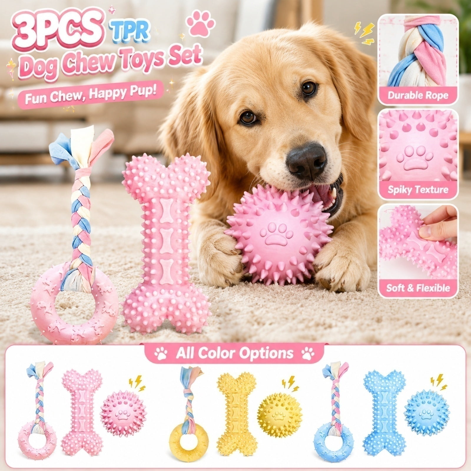 3-Piece Puppy Teething Chew Toy Set, Interactive Dog Toys For Small ...