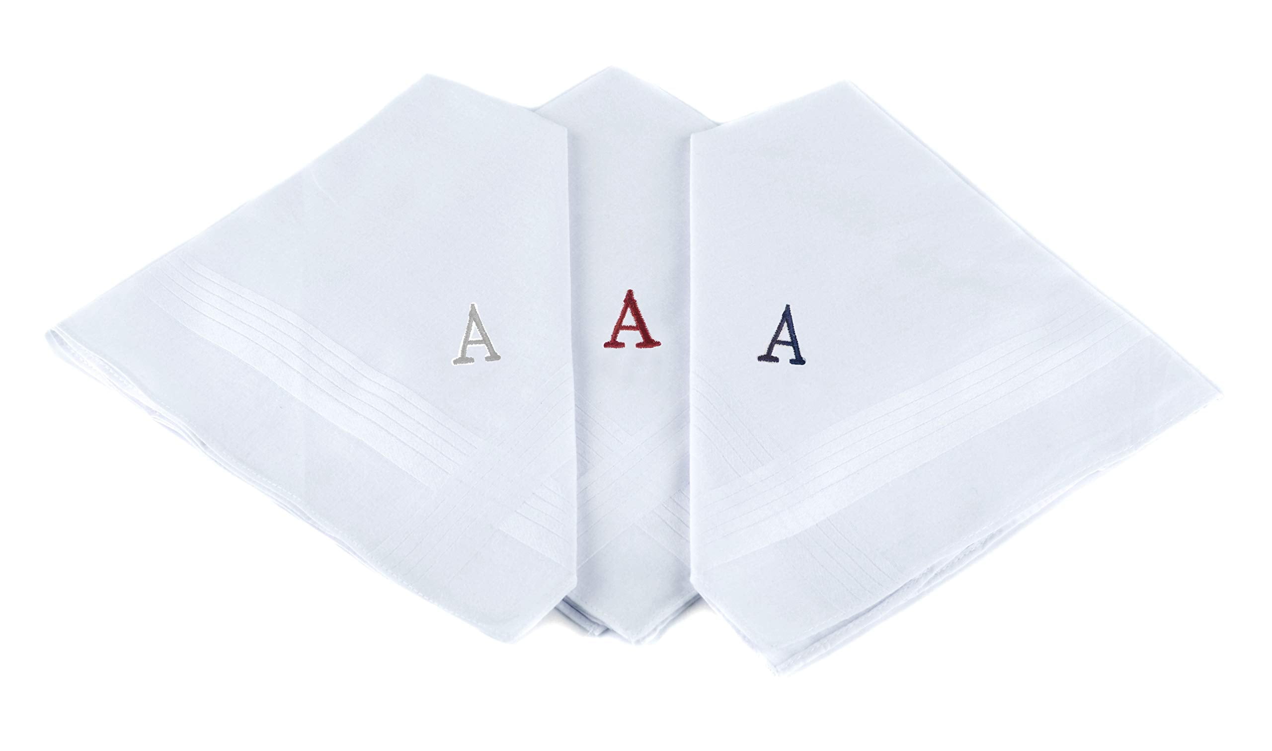3-Piece Pure Cotton Initial Letter Embroidered Handkerchiefs, A ...