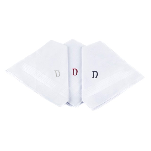 3-Piece Pure Cotton Initial Letter Embroidered Handkerchiefs, D ...