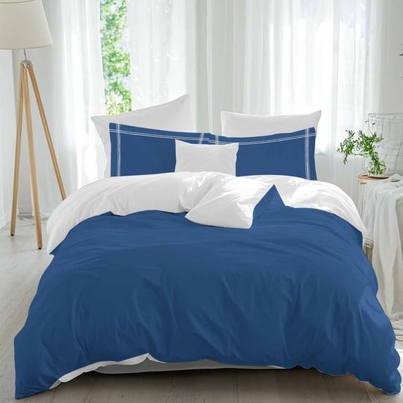 3 Piece Pure Navy Blue Duvet Cover Set California King, Microfiber ...