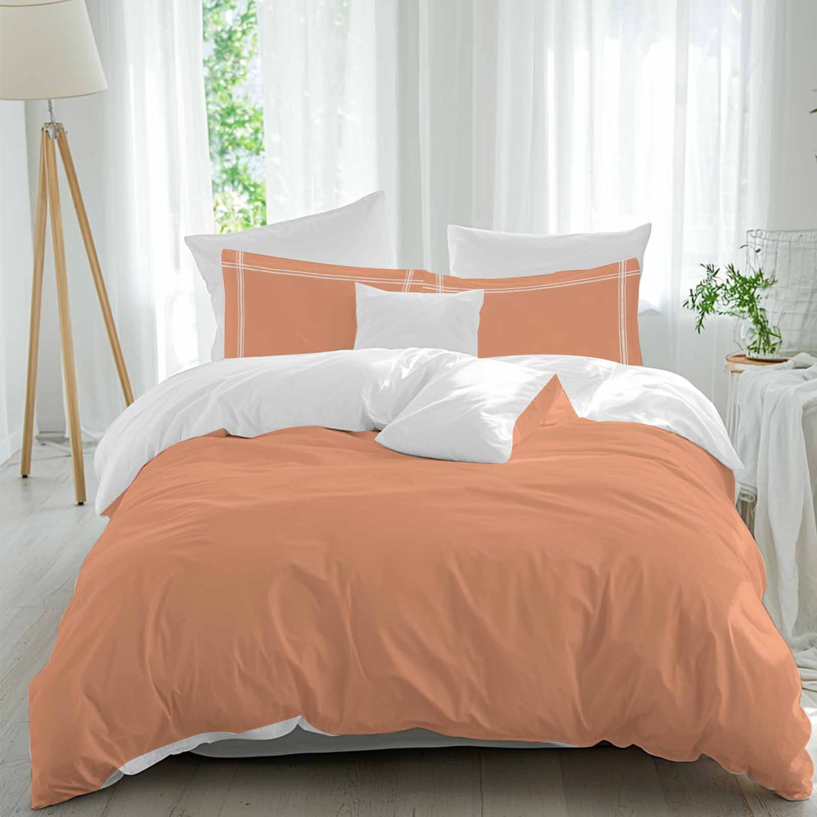 3 Piece Pure Tangerine Duvet Cover Set Queen Size, Microfiber Comforter ...