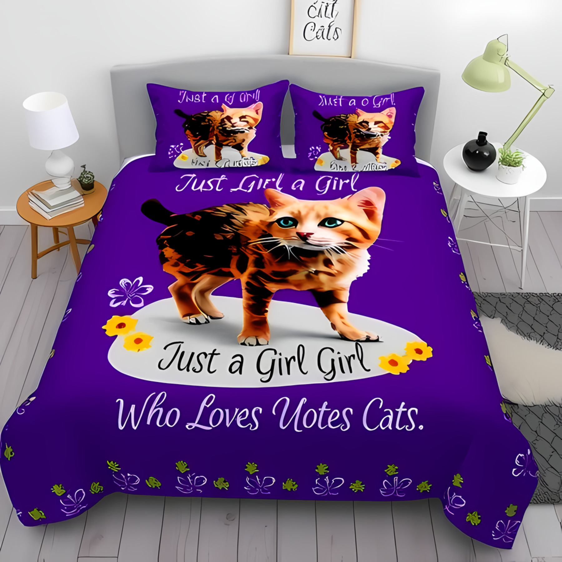 3-Piece Purple Cartoon Duvet Cover Set with Floral Edges - Perfect for ...
