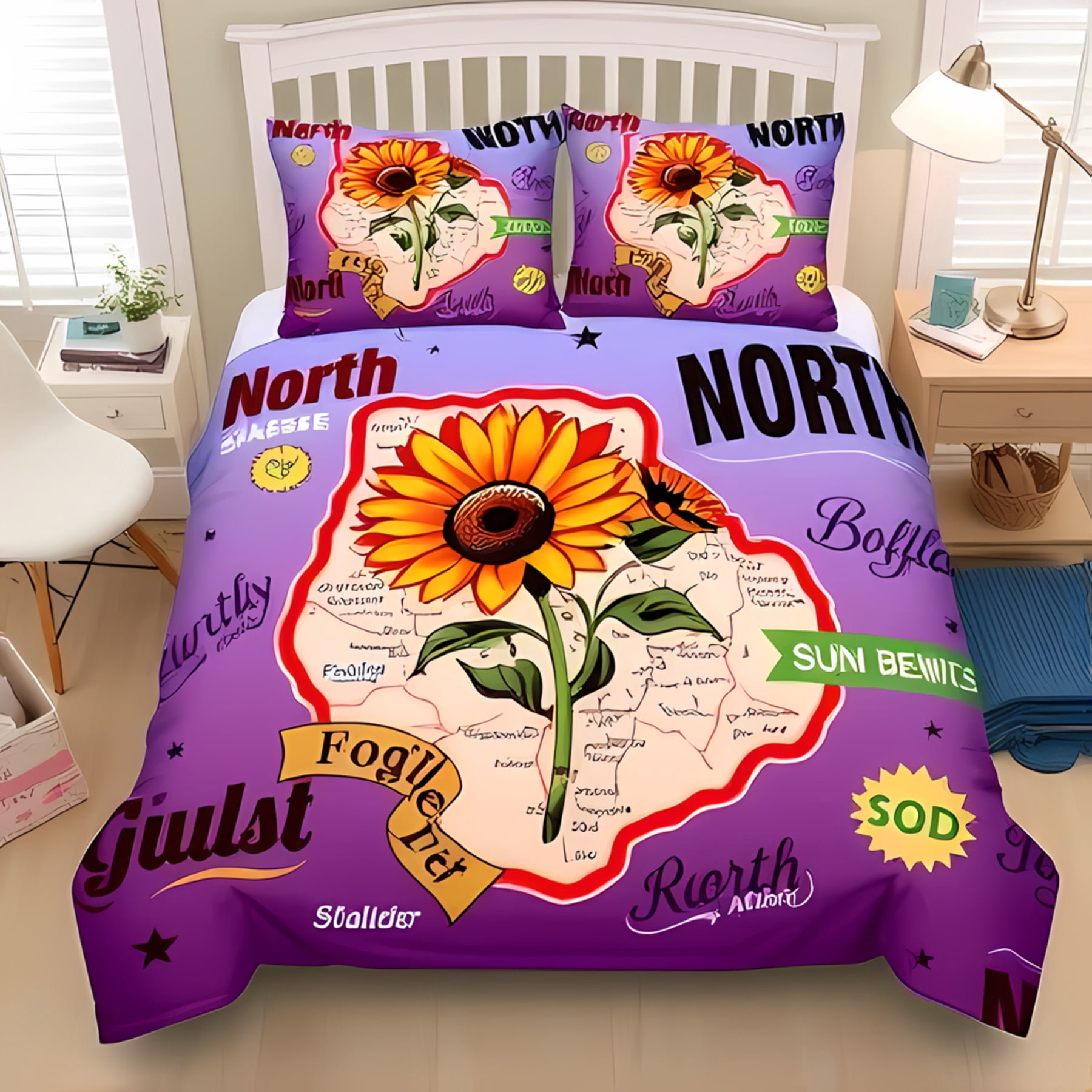 3-Piece Purple Duvet Cover Set with Whimsical North Sjaelland Map ...