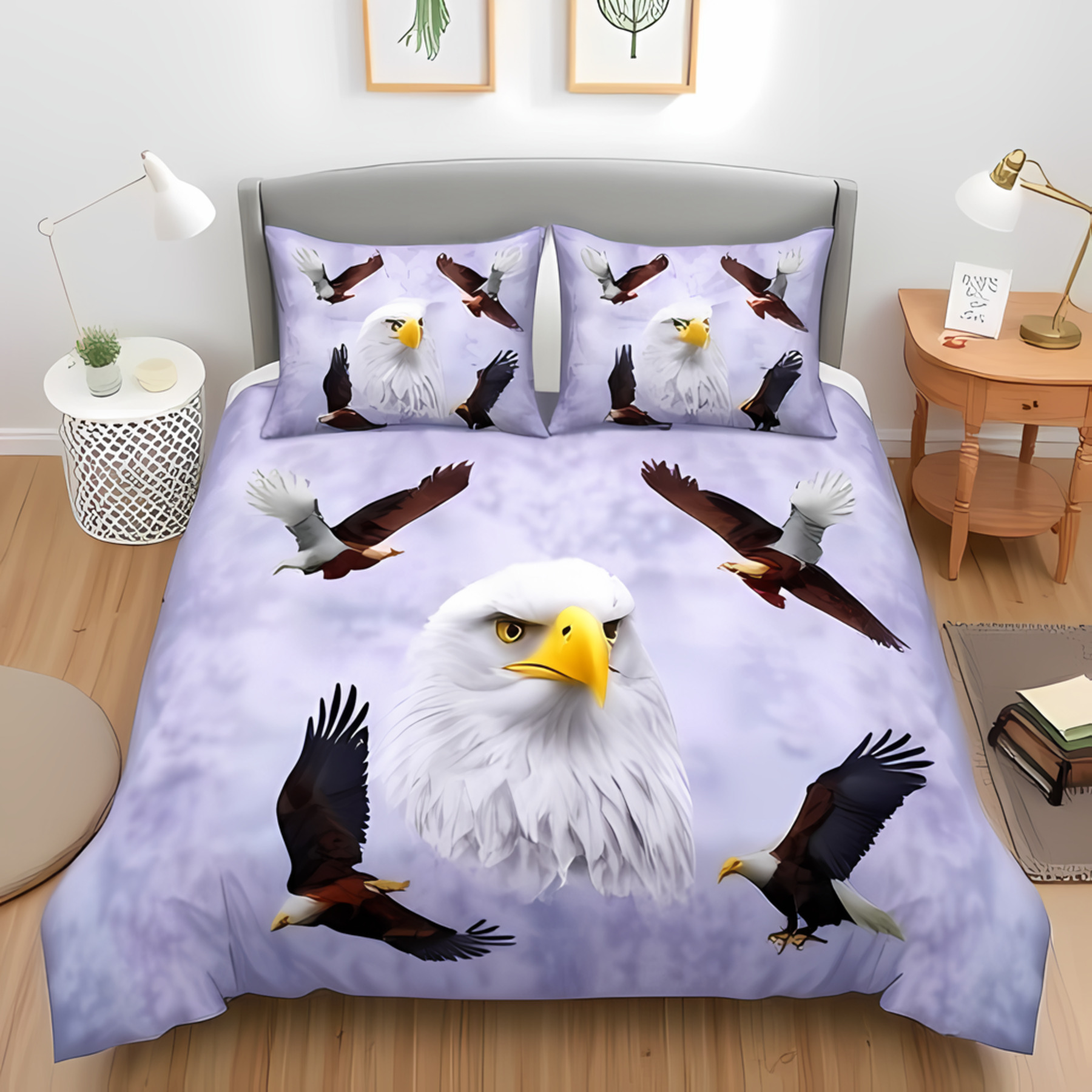 3-Piece Purple Eagle Duvet Cover Set - Nature-Inspired Bedding with ...