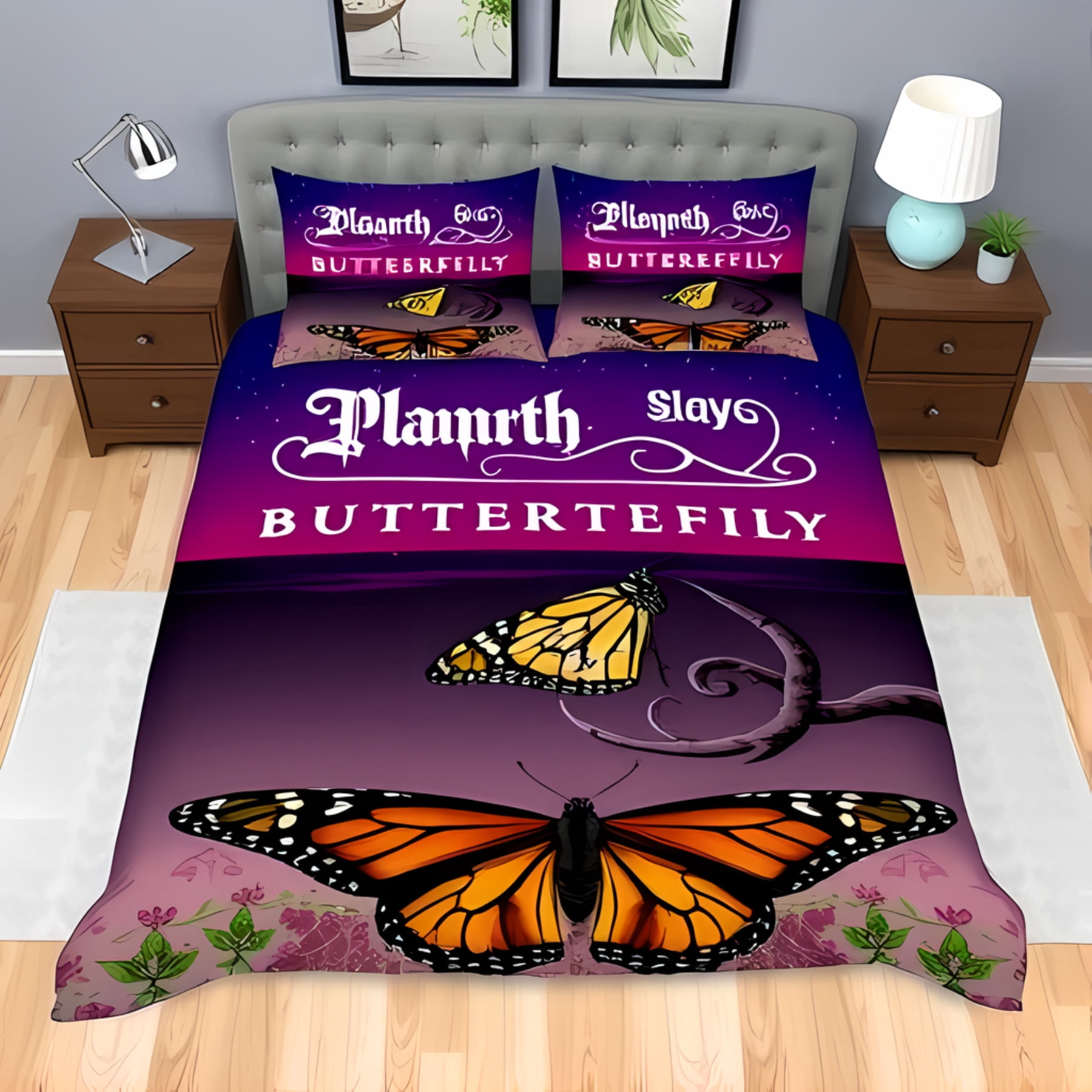 3-Piece Purple Gradient Duvet Cover Set with Monarch Butterflies ...