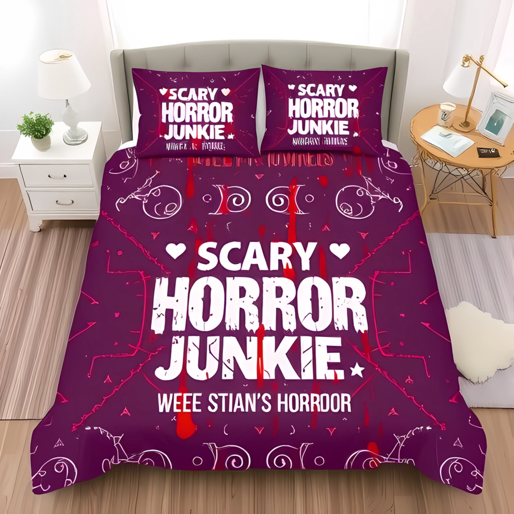3-Piece Purple Horror Duvet Cover Set with Scary Typography & Whimsical ...