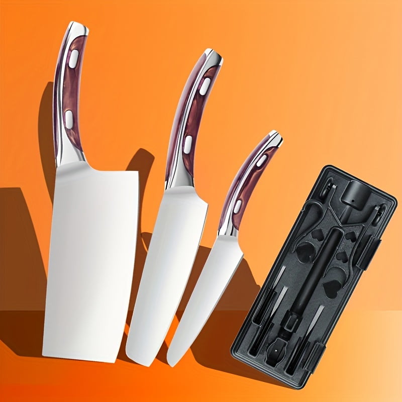 3-Piece Purple Knife Set | 7" Meat Cutter + 6" Chef + 5" Utility | with ...