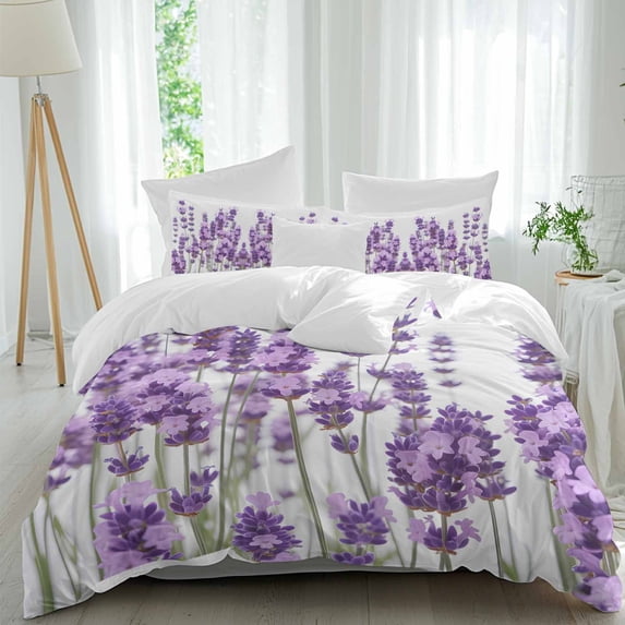 3 Piece Purple Lavender Duvet Cover Set Full Size, Microfiber Comforter ...