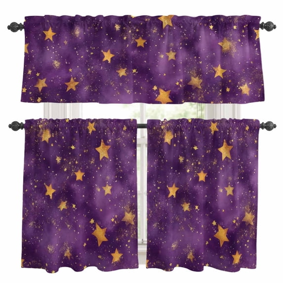 3 Piece Purple Starry Sky Kitchen Curtain Valance and Tiers Set Star ...