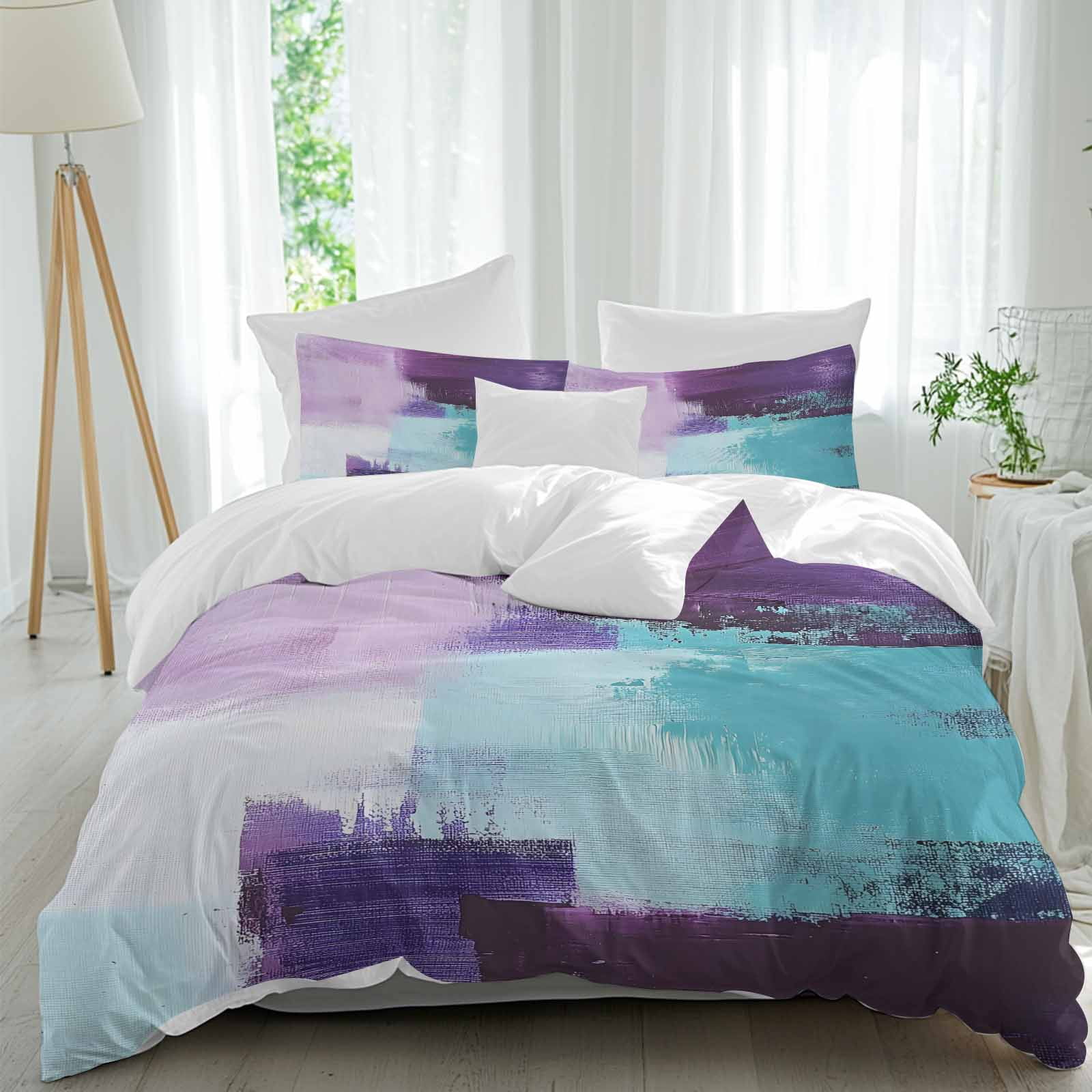 3 Piece Purple Turquoise Duvet Cover Set Queen Size,Microfiber ...