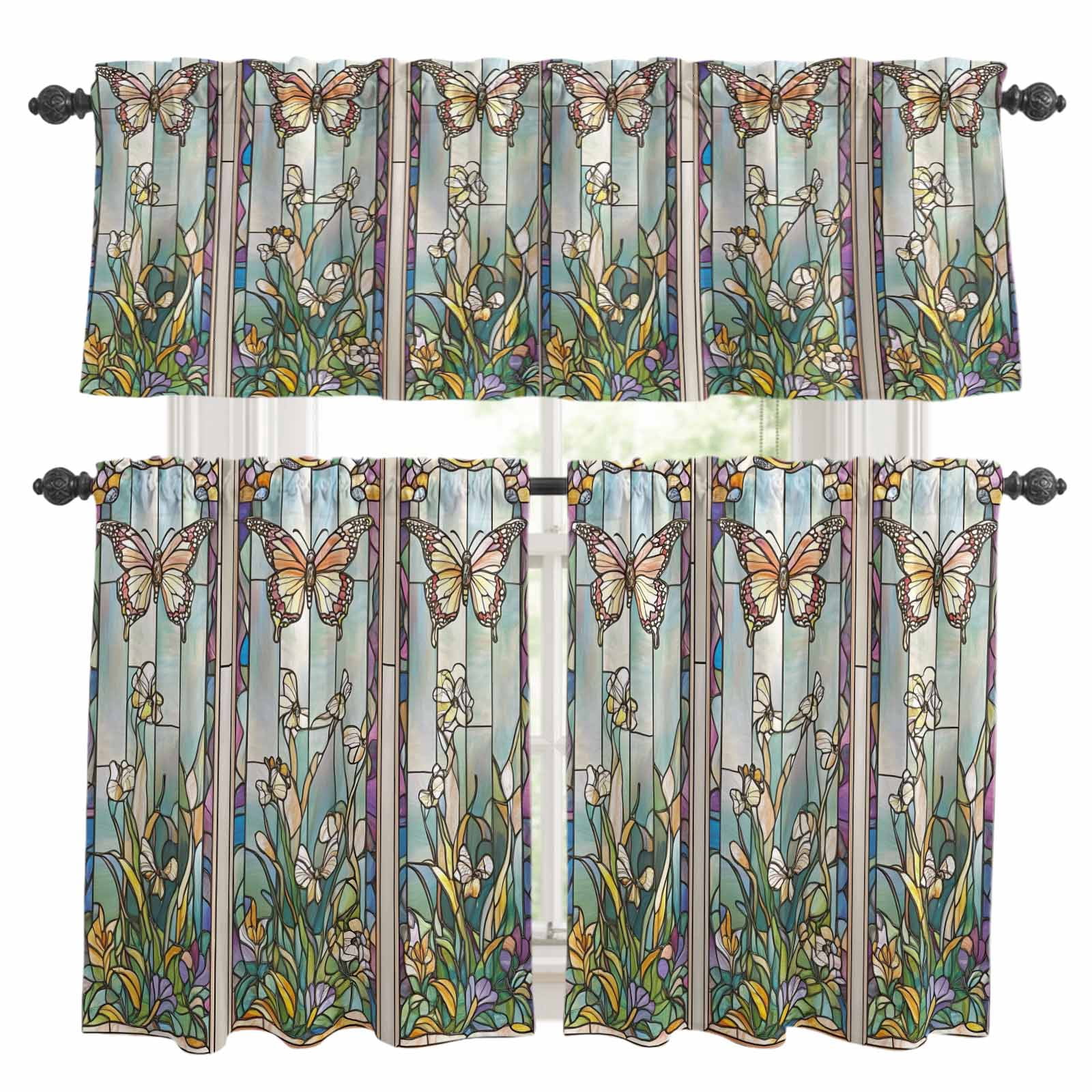 3 Piece Purple Vintage Stained Glass Kitchen Curtain Valance and Tiers ...