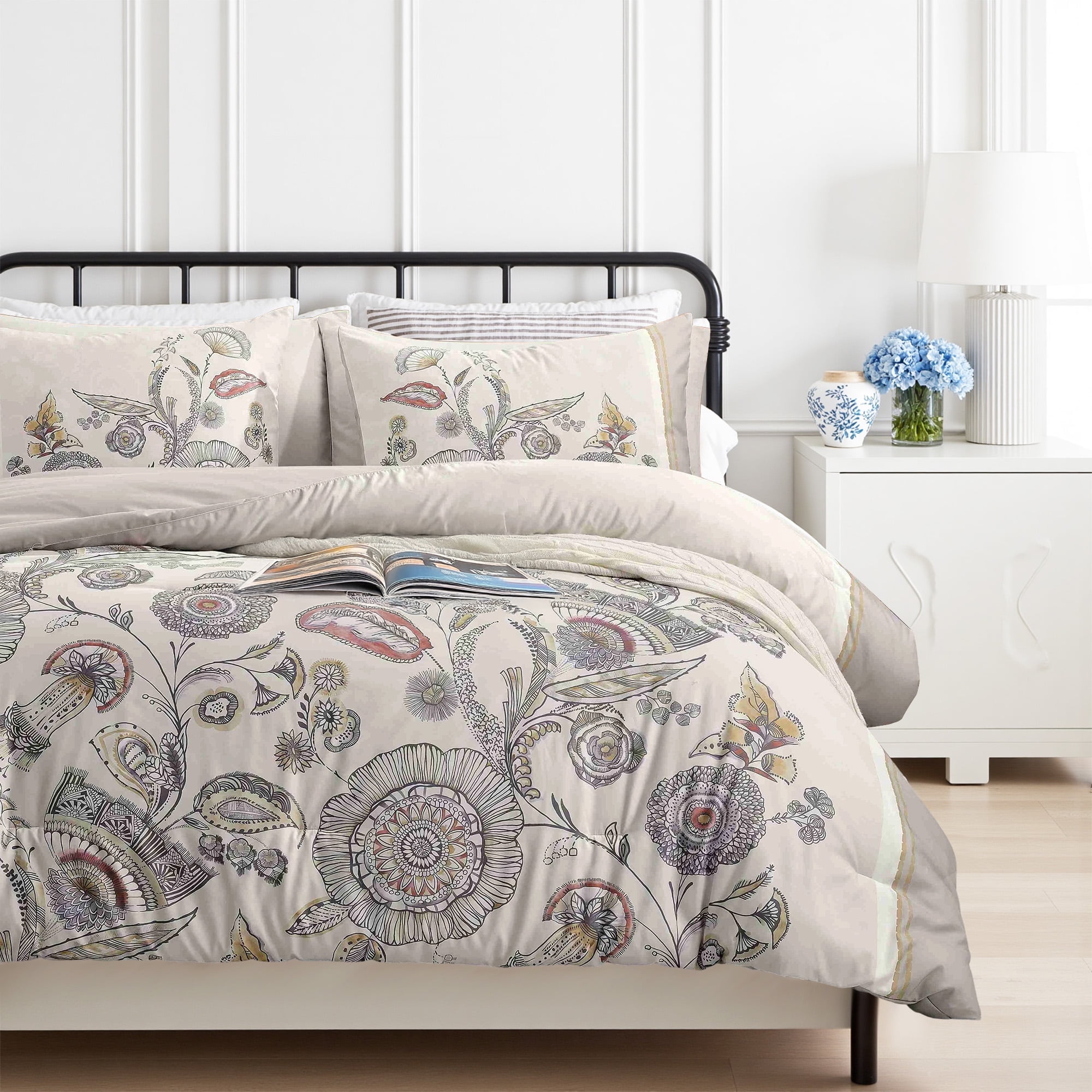 3-Piece Queen Comforter Set, Ultra Soft Quilted Floral Bedding Set with ...