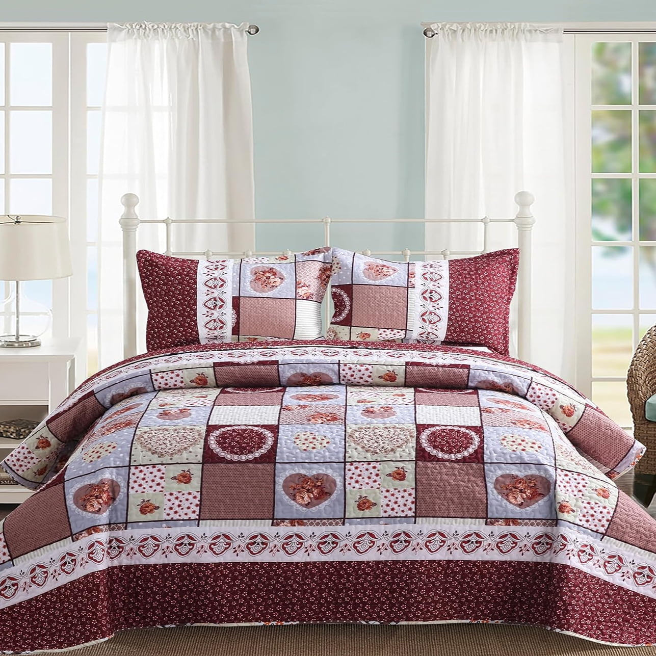 3-Piece Queen Patchwork Quilt Set, Microfiber, Lightweight, All Season ...