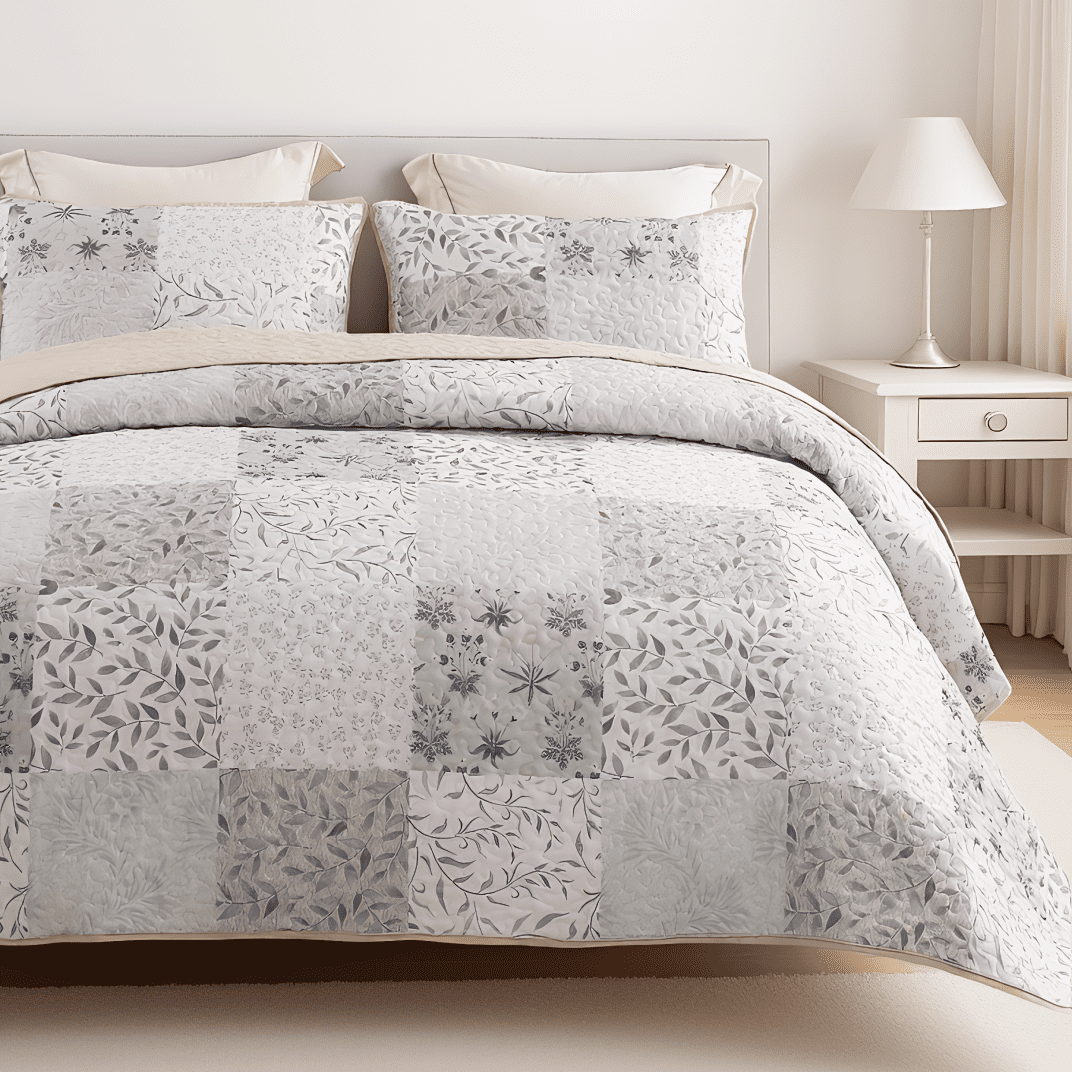 3-Piece Queen Quilt Set, Reversible Boho Floral Patchwork Bedspread ...