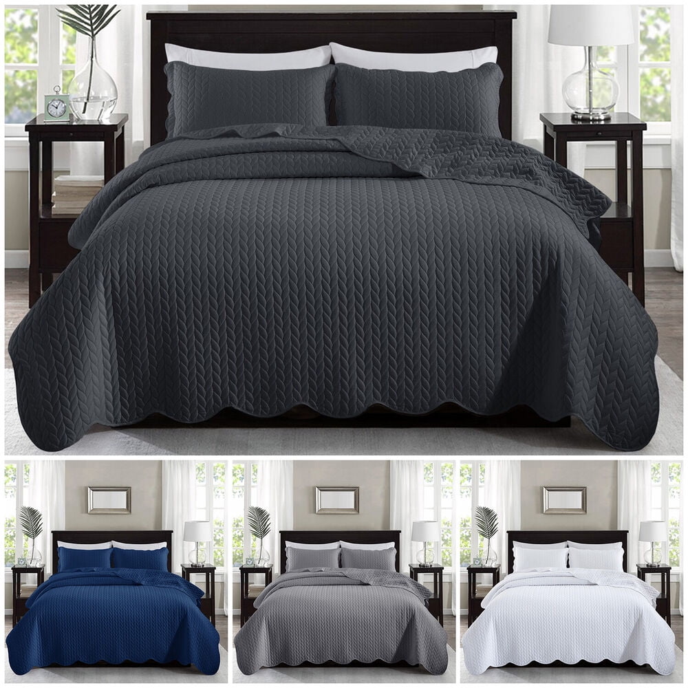3 Piece Queen Size Quilted Bedspread Set Ultra Soft Embossed Coverlet ...