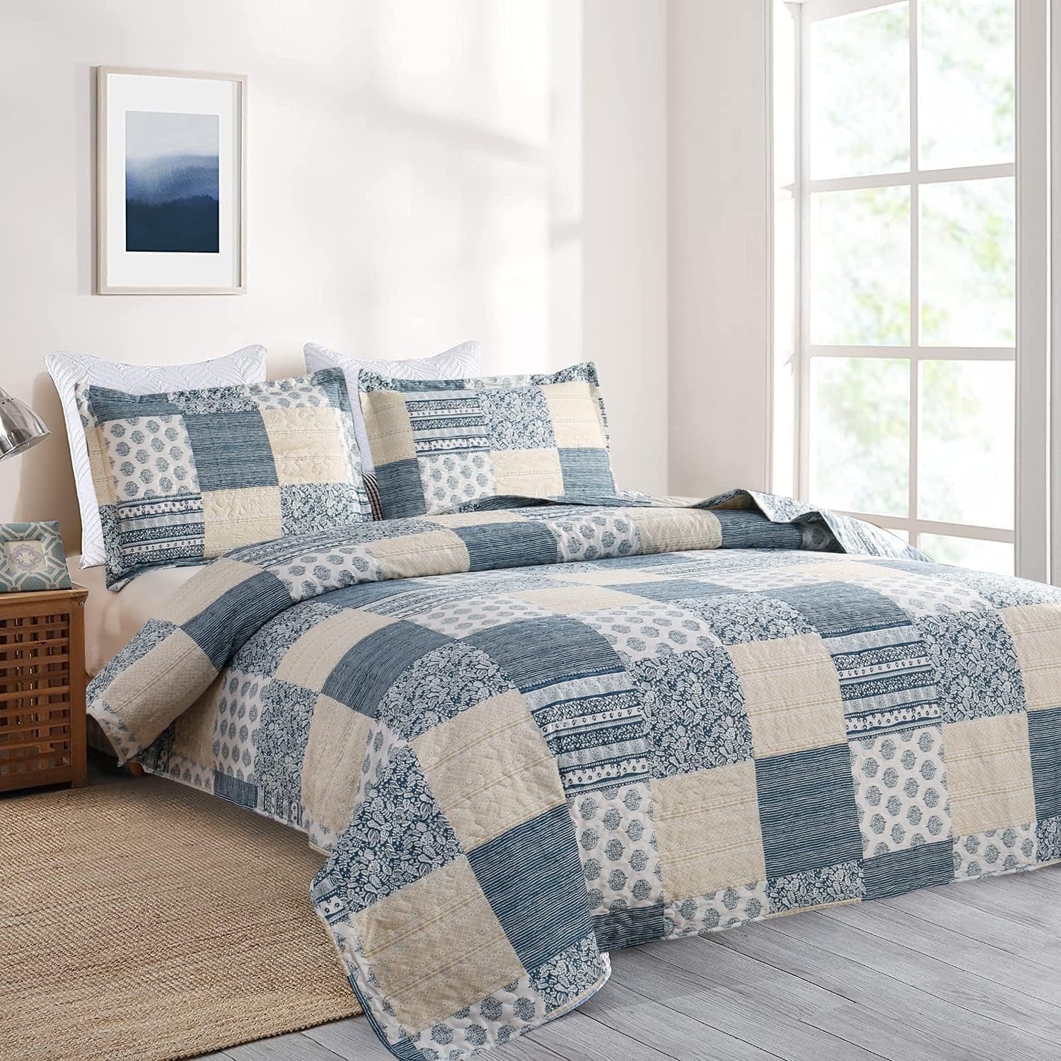 3 Piece Quilt Set Queen/Full Size Bedspread Coverlet Mens Plaid ...
