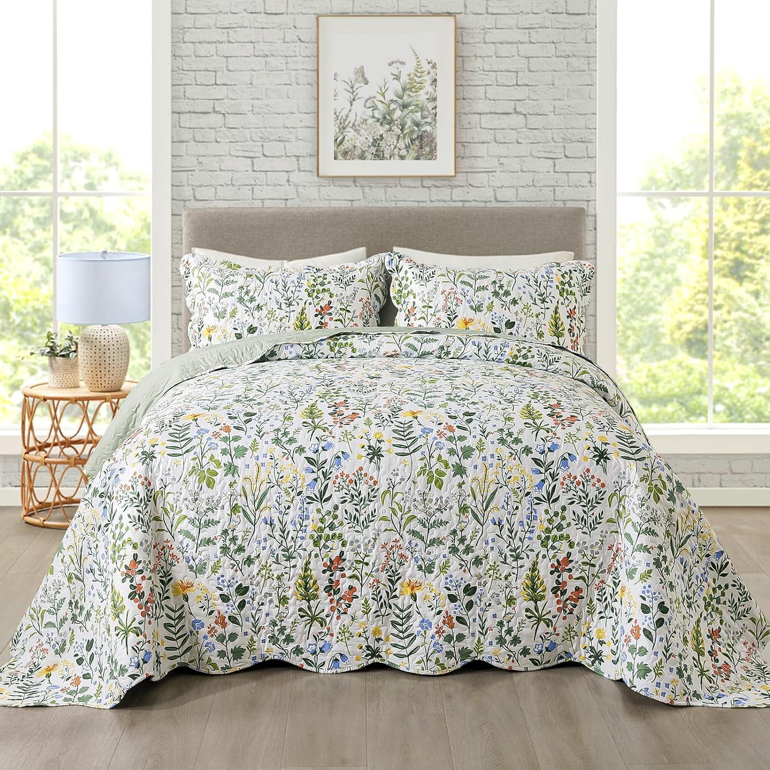 3-Piece Quilt Set Quilted Bedspread Lightweight Coverlet Set Garden ...