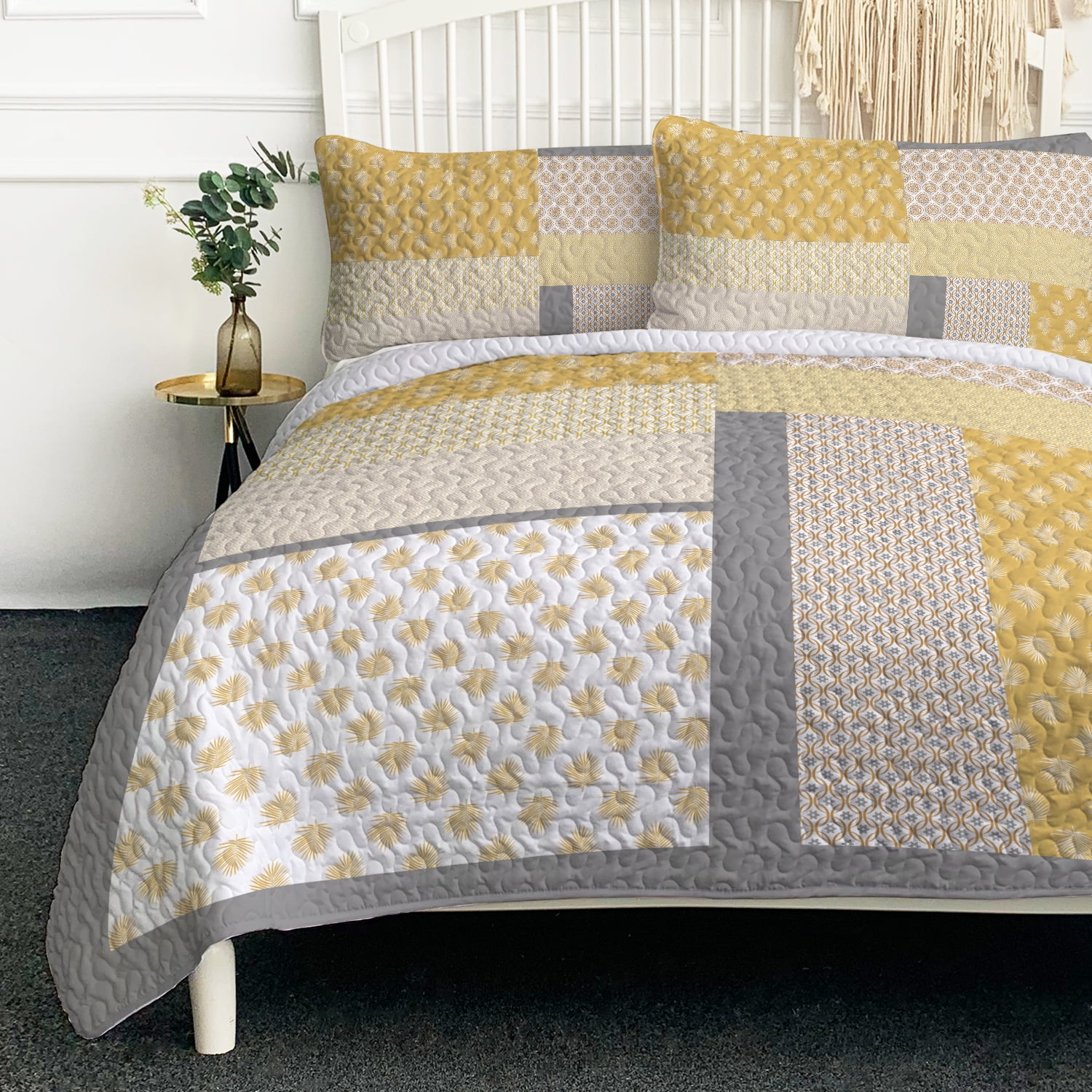 3 Piece Quilt Set Twin Size 68" x 86" with 2 Standard Shams Lightweight ...