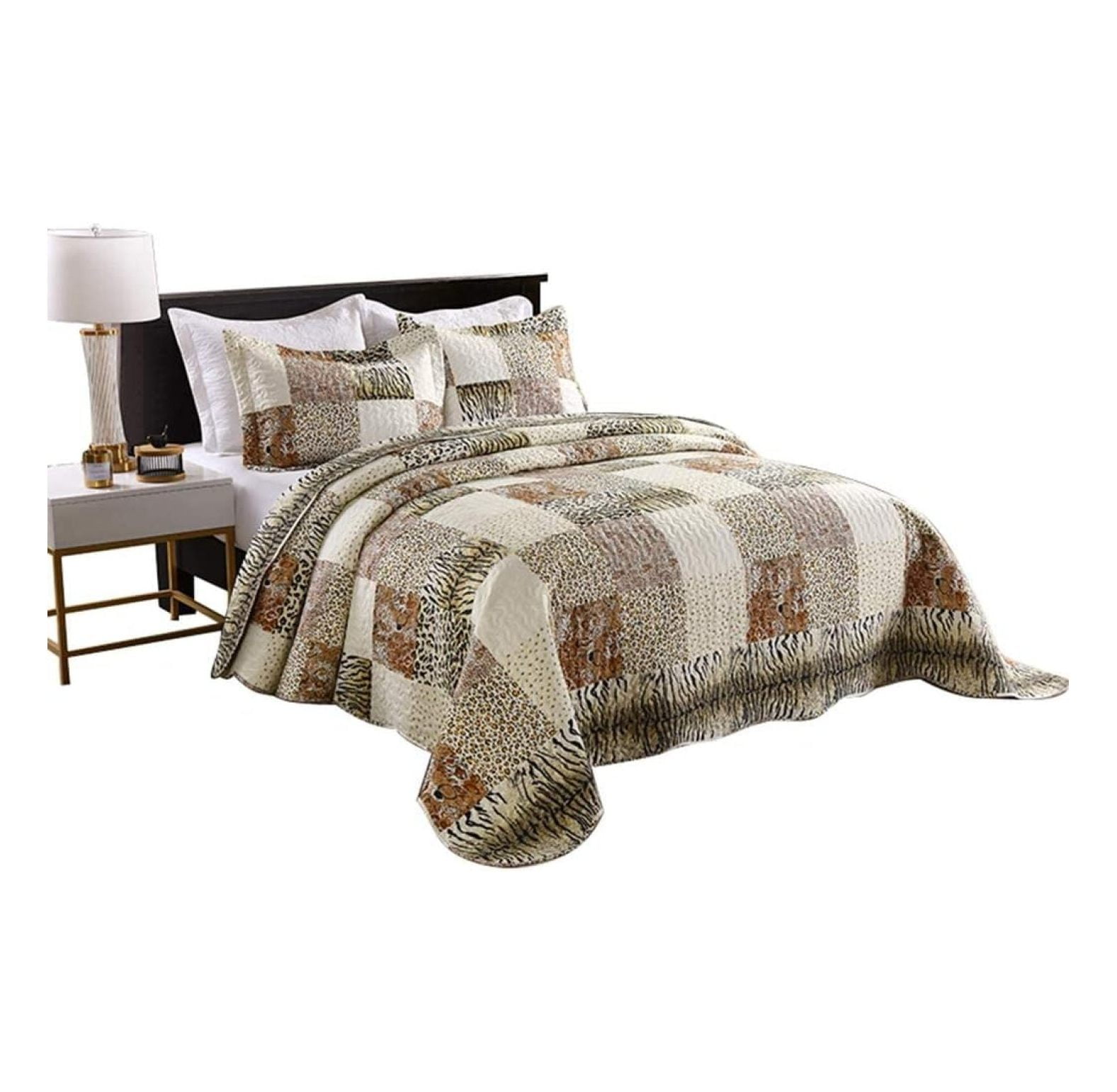 3 Piece Quilted Bedspread Leopard Print Quilt Quilt Set Bedding Throw ...