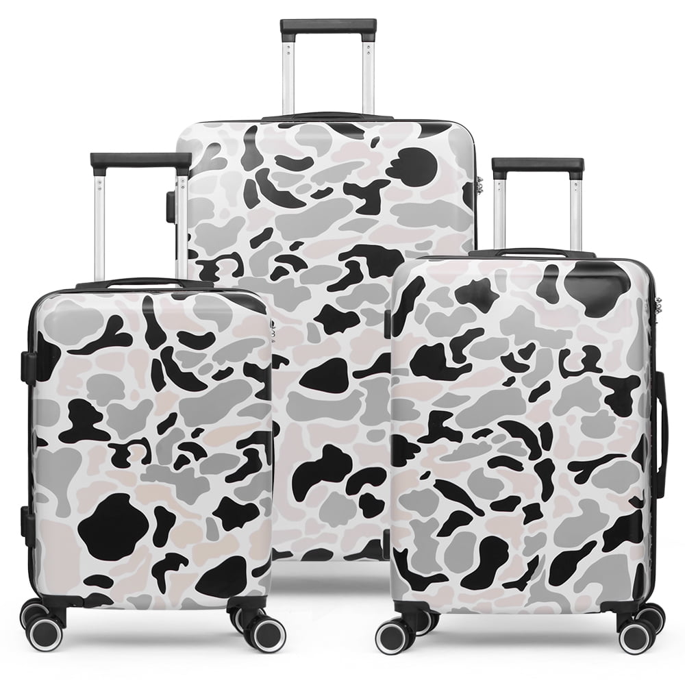 3 Piece Quilted Hardside Spinner Suitcase Set, Black & White Camouflage ...