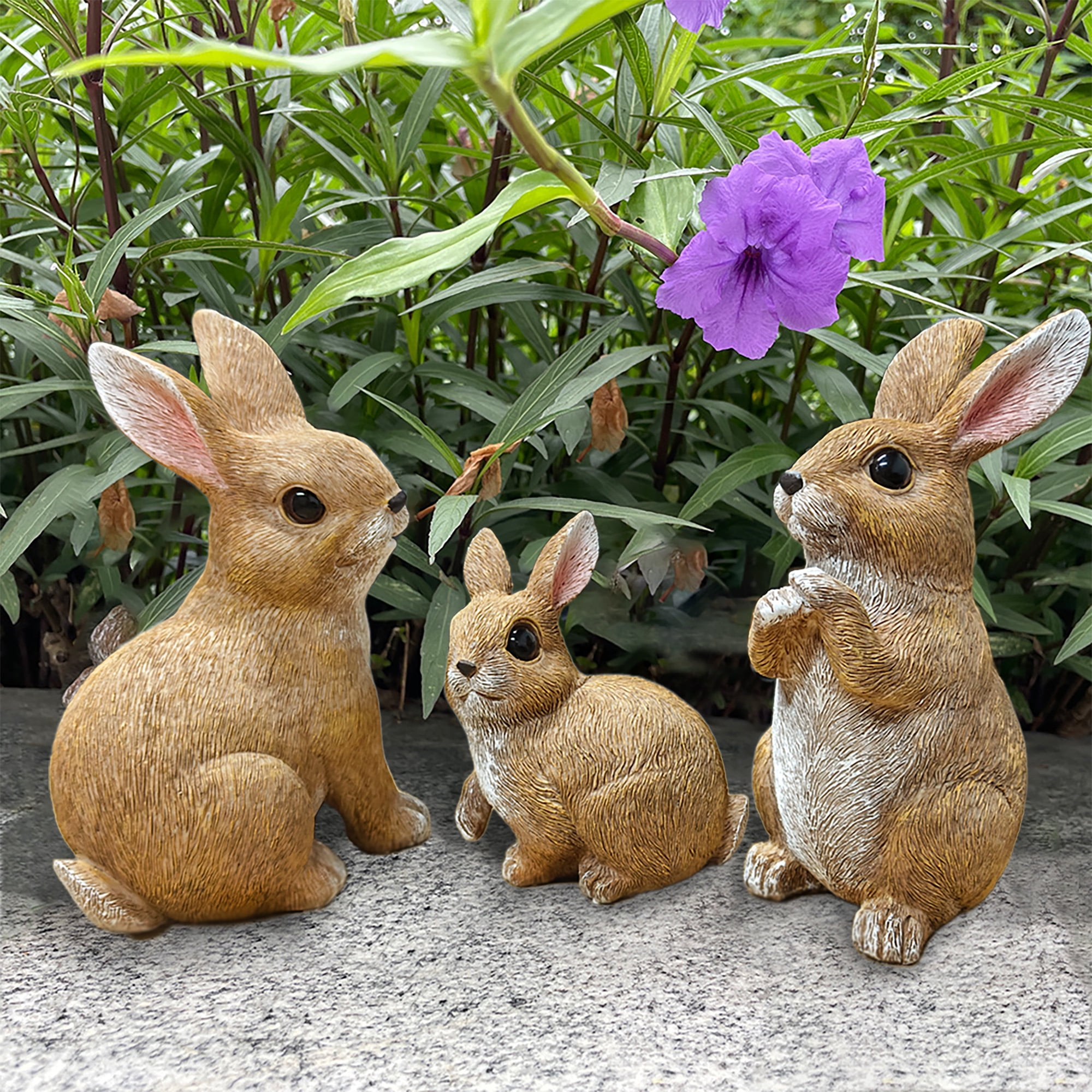3-Piece Rabbits Garden Statues, Cute Easter Bunny Figurines Outdoor ...