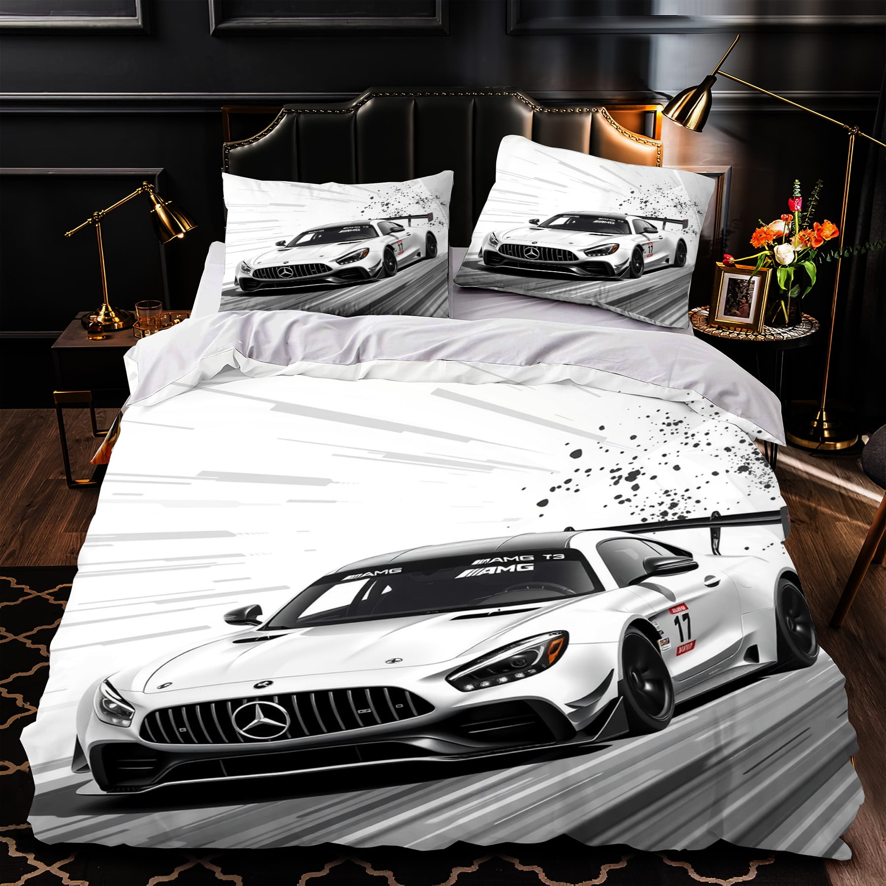 3-Piece Racing Car Duvet Cover Set - Modern Sports Car Design with ...