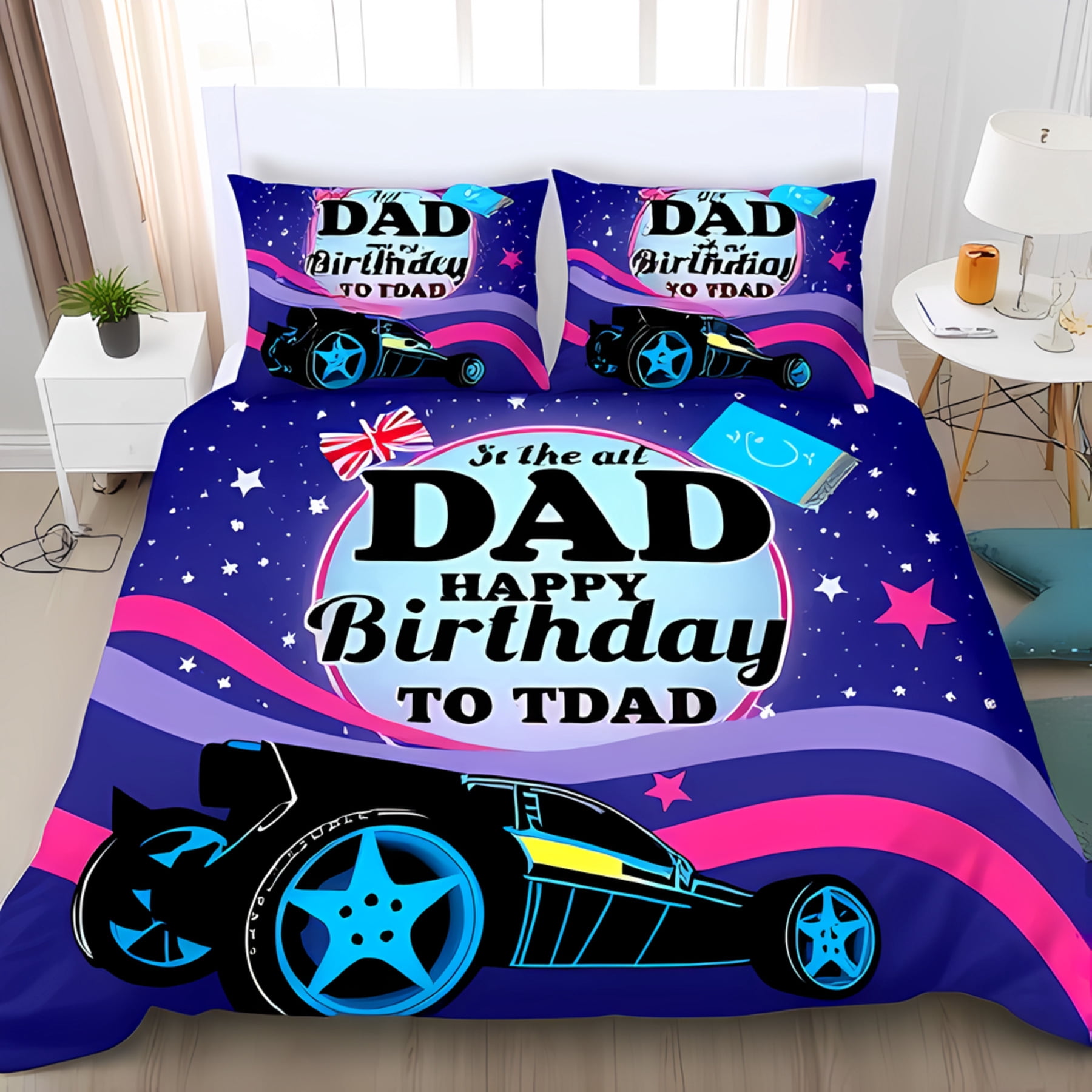 3-Piece Racing Car Duvet Cover Set for Dad's Birthday - Dark Blue with ...