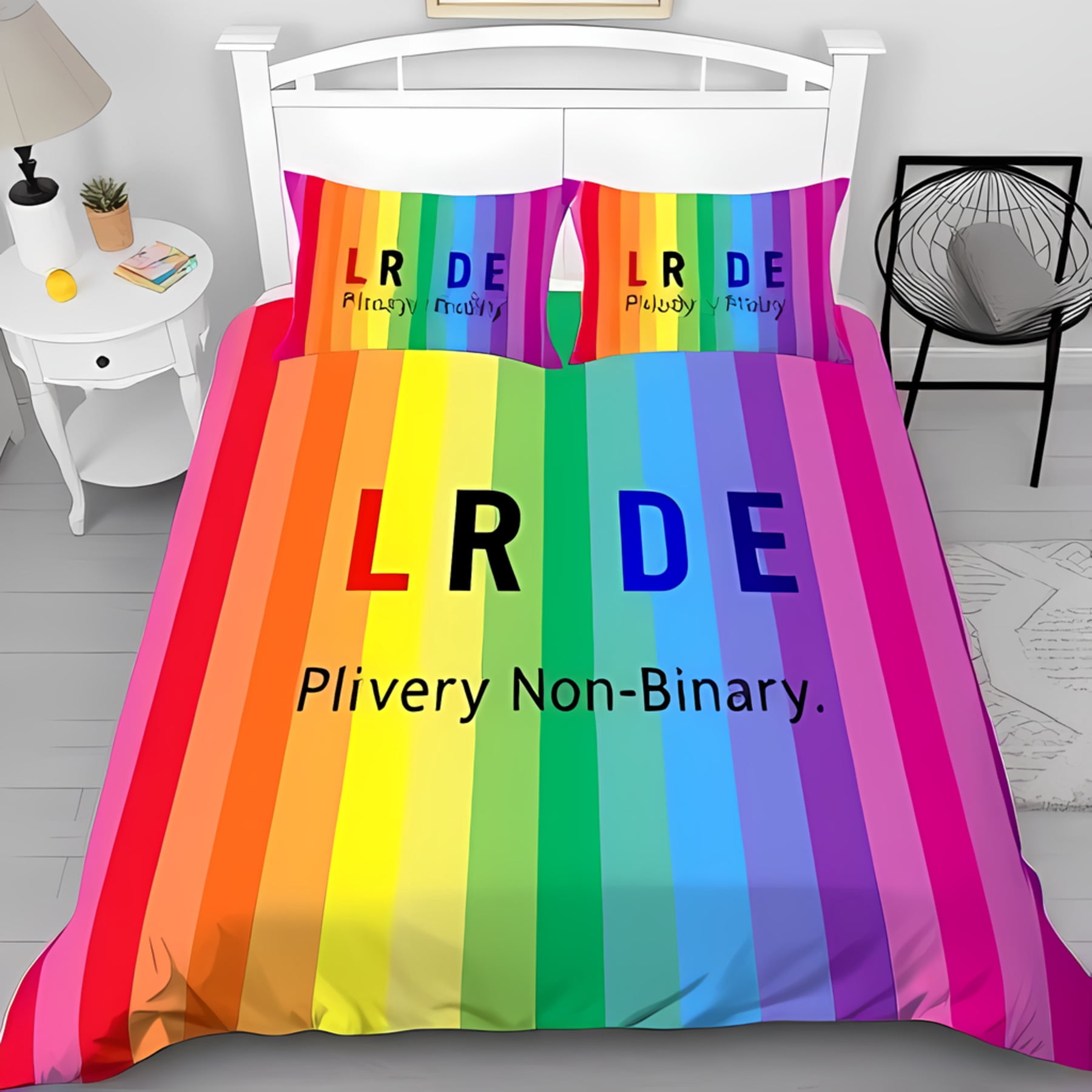 3-Piece Rainbow Striped Duvet Cover Set - Bold " LR DE " Design with ...