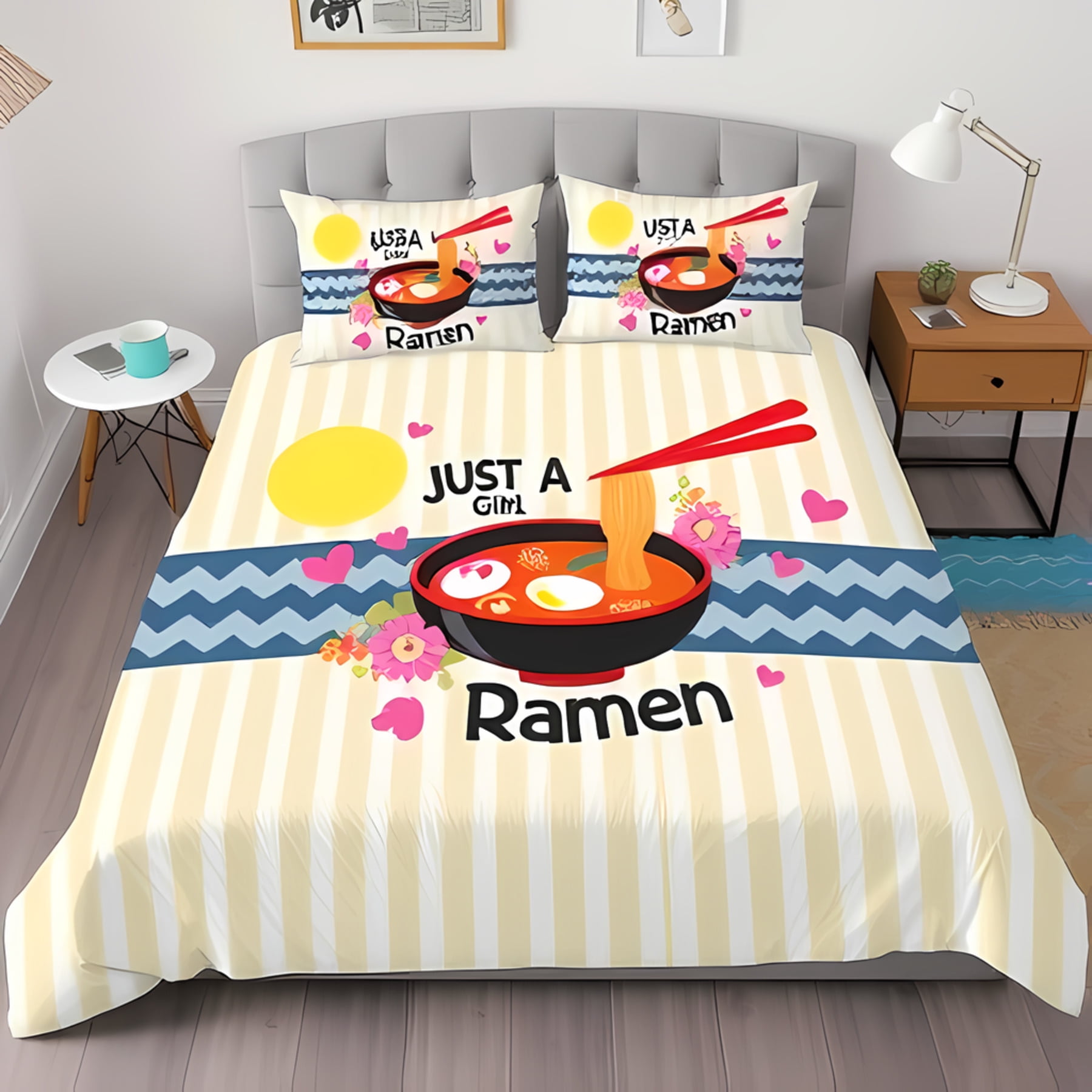 3-Piece Ramen Love Duvet Cover Set - Playful Bedding with Bold Graphics ...