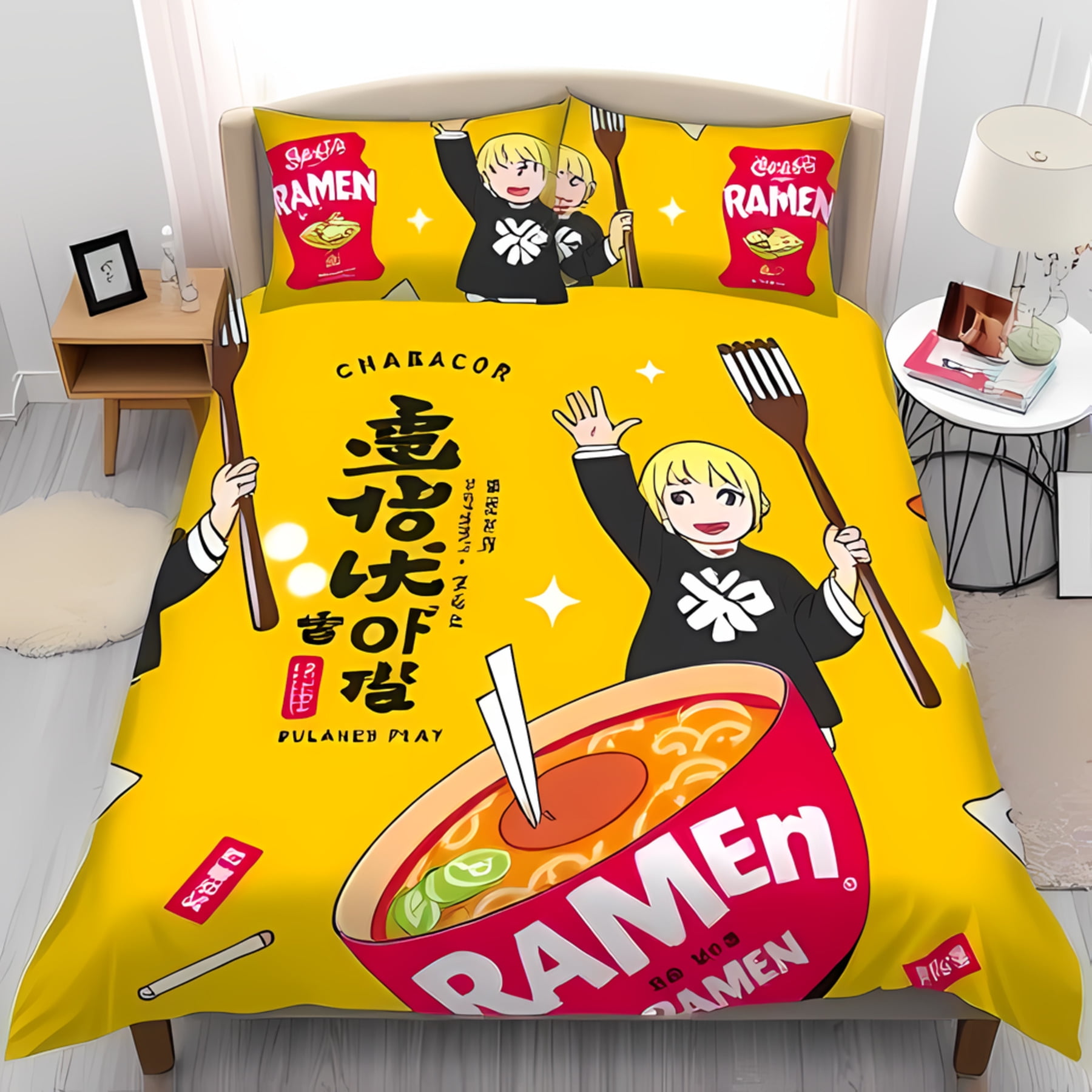 3-Piece Ramen Themed Duvet Cover Set with Cartoon Character & Fun ...