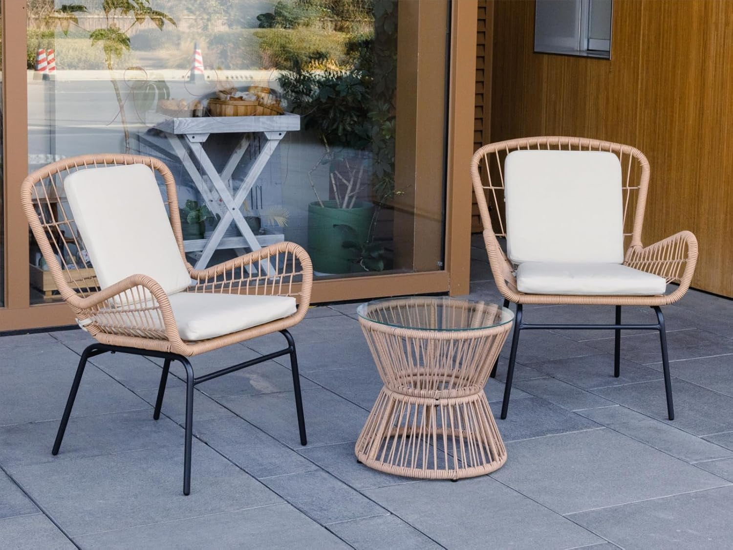 3 Piece Rattan Patio Bistro Set,Outdoor Wicker Furniture with 2 Chairs ...