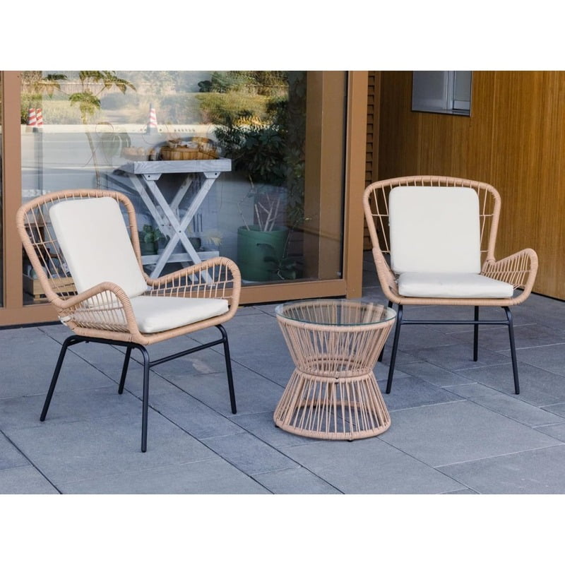3 Piece Rattan Patio Bistro Set,Outdoor Wicker Furniture with 2 Chairs ...