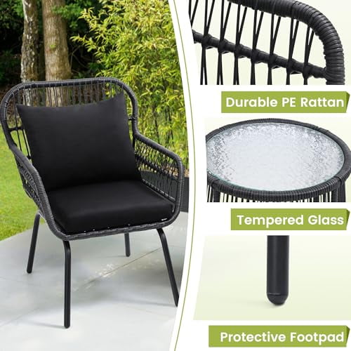 3 Piece Rattan Wicker Bistro Set, Outdoor Conversation Furniture Set ...