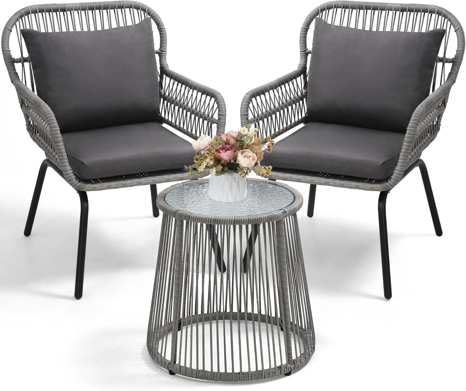 3 Piece Rattan Wicker Bistro Set, Outdoor Conversation Furniture Set ...