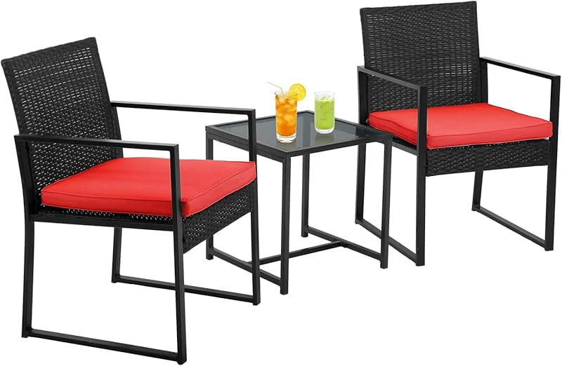 3-Piece Rattan Wicker Bistro Set Outdoor Conversation Set Sturdy Frame ...