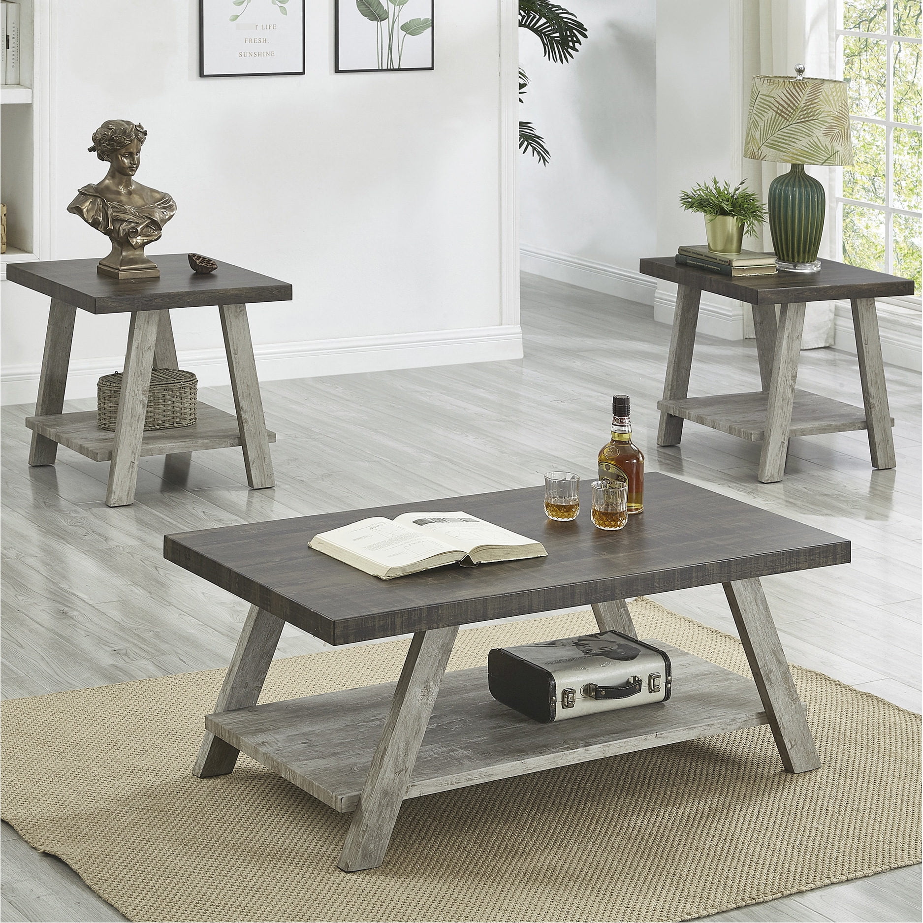 3-Piece Rectangular Wood Table Set | Offers Lodge-Style Feel in Living ...