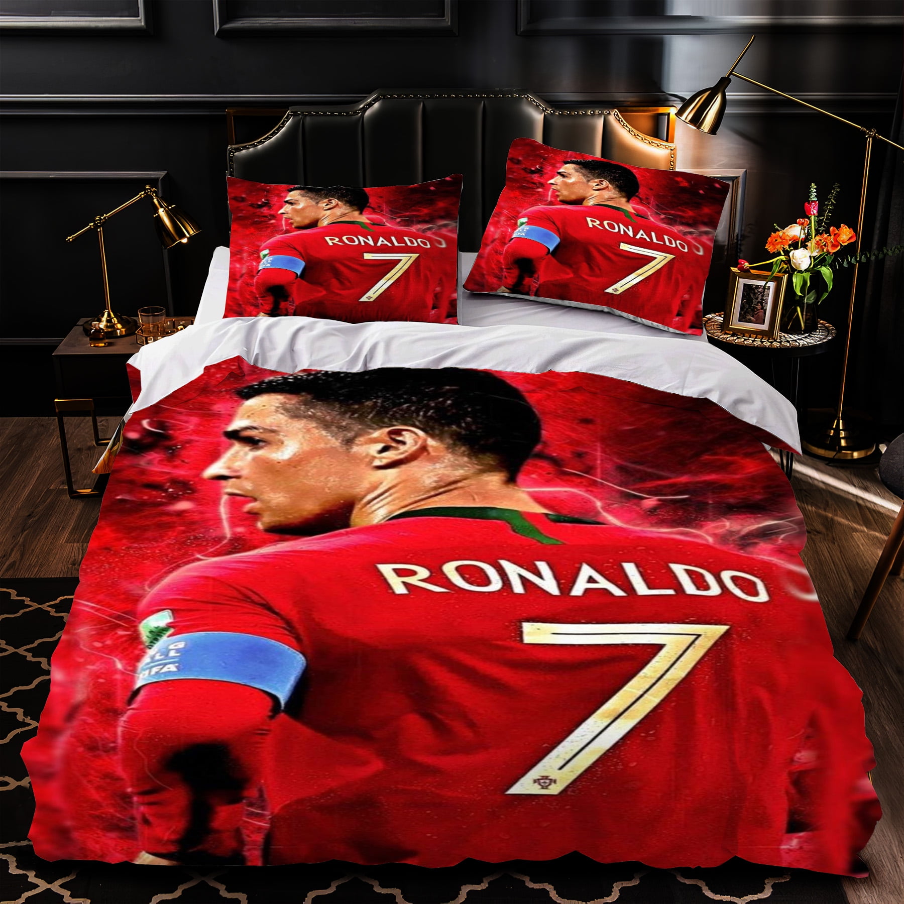 3-Piece Red Football Player Duvet Cover Set - Design with Matching ...