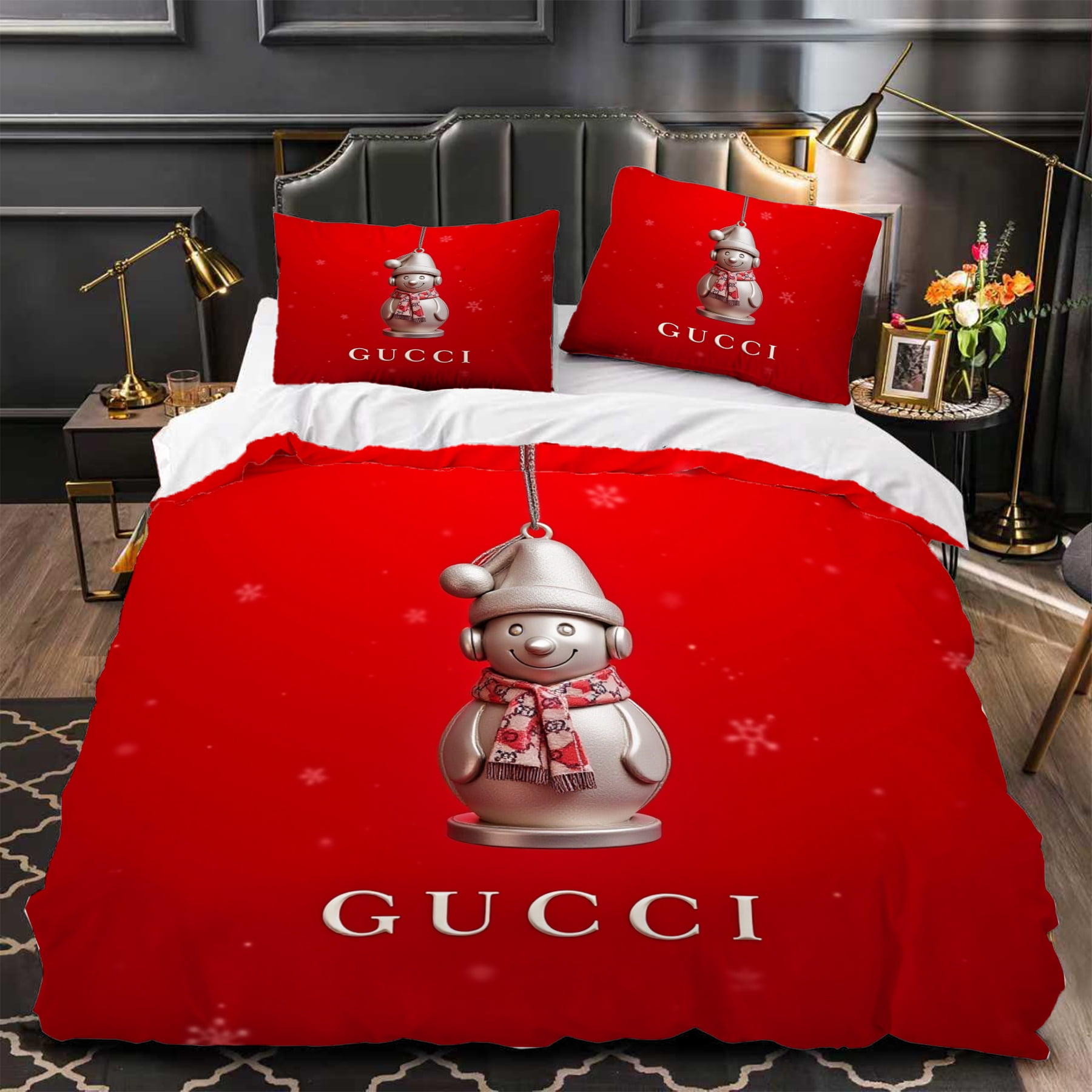 3-Piece Red Snowman Duvet Cover Set with Santa Hat & Scarf Stylish ...