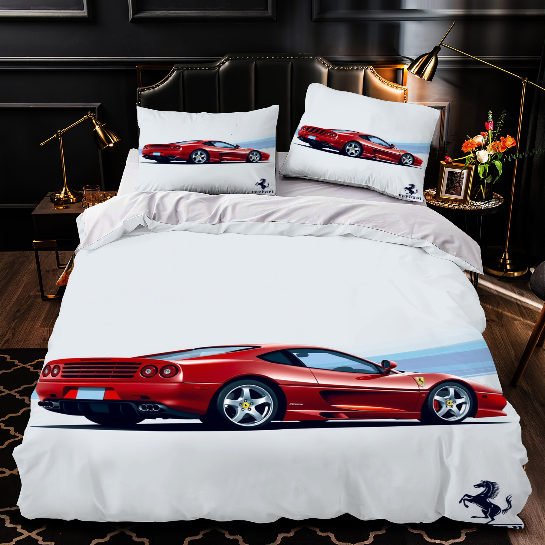 3-Piece Red Sports Car Duvet Cover Set - Stylish Bedding with Race Car ...