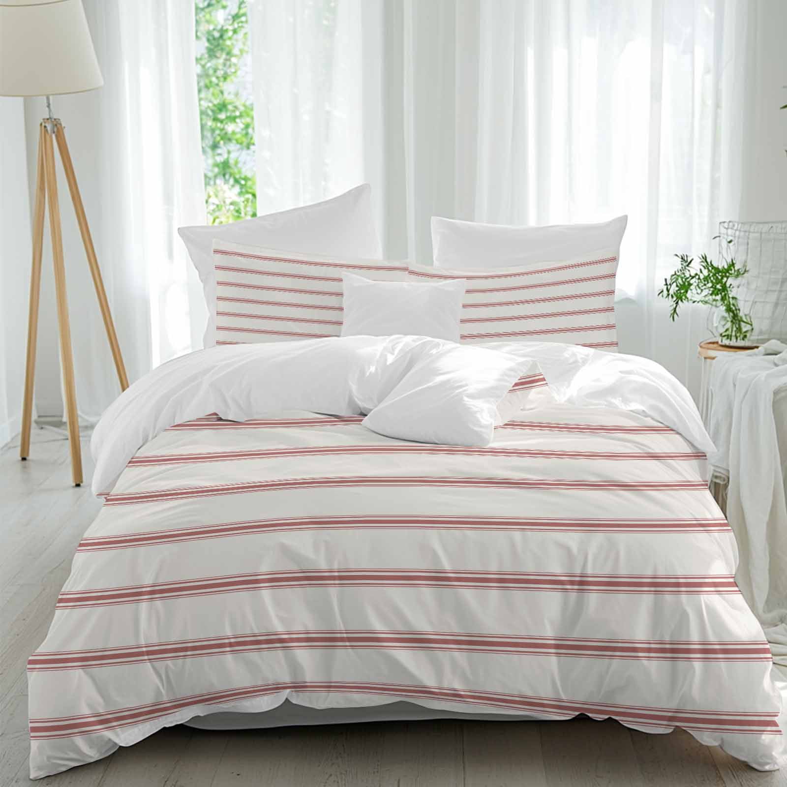 3 Piece Red Striped Duvet Cover Set Full Size, Microfiber Comforter ...