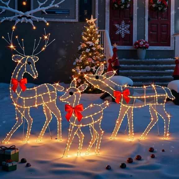 Starfree 4.5ft 3-Piece Lighted 2D Christmas Deer Set Outdoor Yard ...