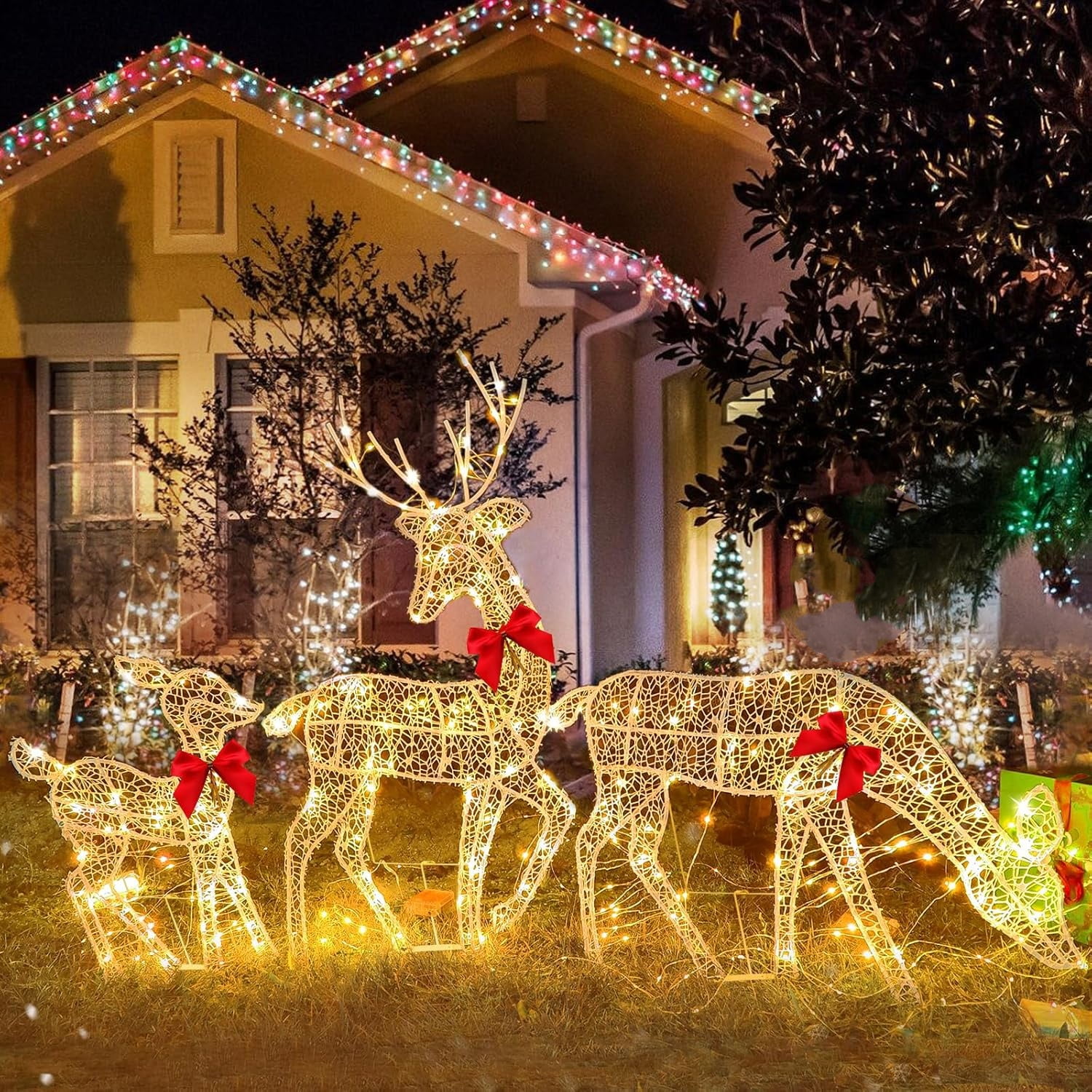 3-Piece Reindeer Outdoor Decorations, Deer Family Set, Light Up Deer ...
