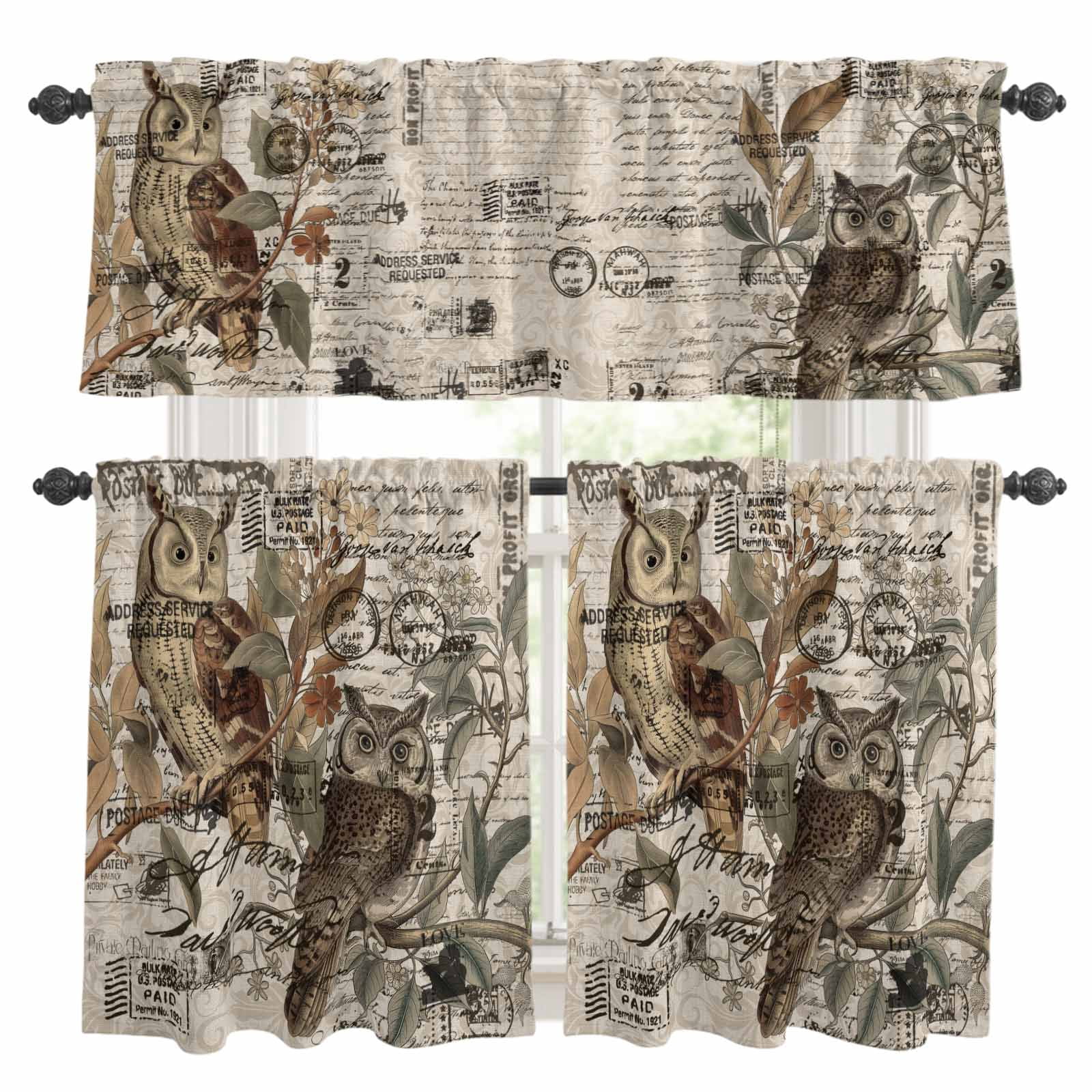 3 Piece Retro Animal Print Kitchen Curtain Valance and Tiers Set Rustic ...
